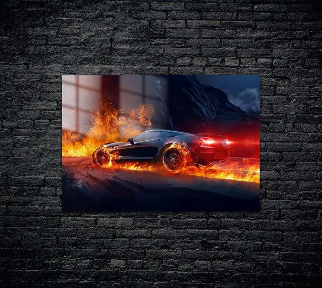 Neon Cyberpunk Chevy Corvette Sports Car Metal Wall Art | Modern ...