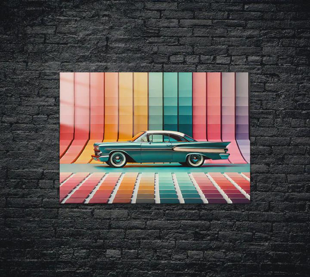 Neon Cyberpunk Chevrolet Impala Sports Car Metal Wall Art | Modern ...