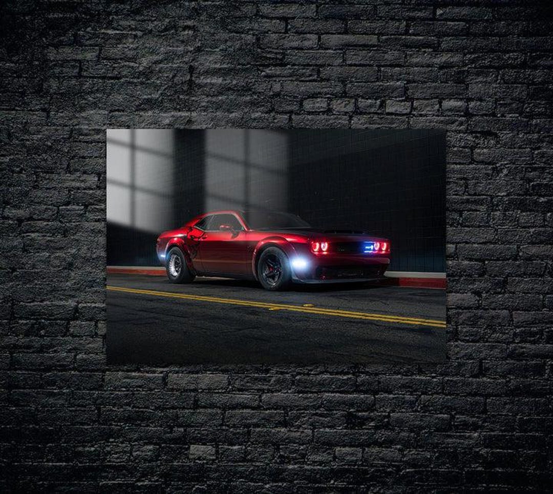 Neon Cyberpunk Dodge Challenger Sports Car Metal Wall Art | Modern ...