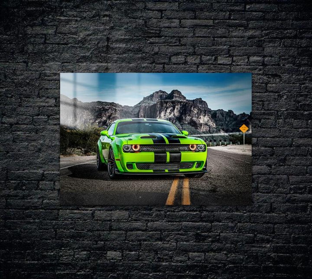 Neon Cyberpunk Dodge Challenger Sports Car Metal Wall Art | Modern ...
