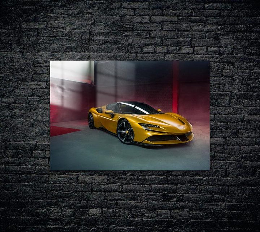 Neon Cyberpunk Ferrari SF90 Spider Sports Car Metal Wall Art | Modern ...