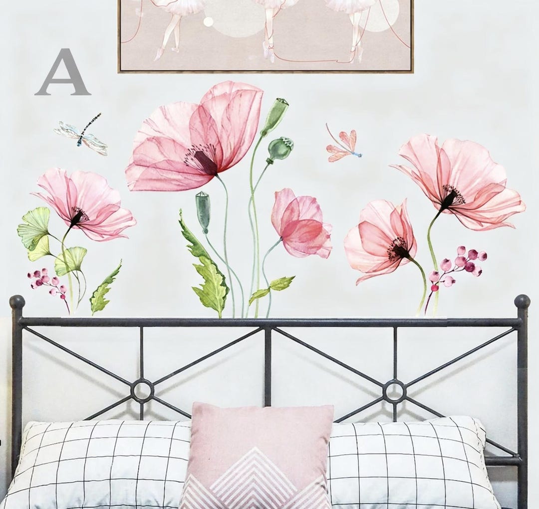 Watercolor Flower Wall Stickers, Flower Wall Stickers,dragonfly ...
