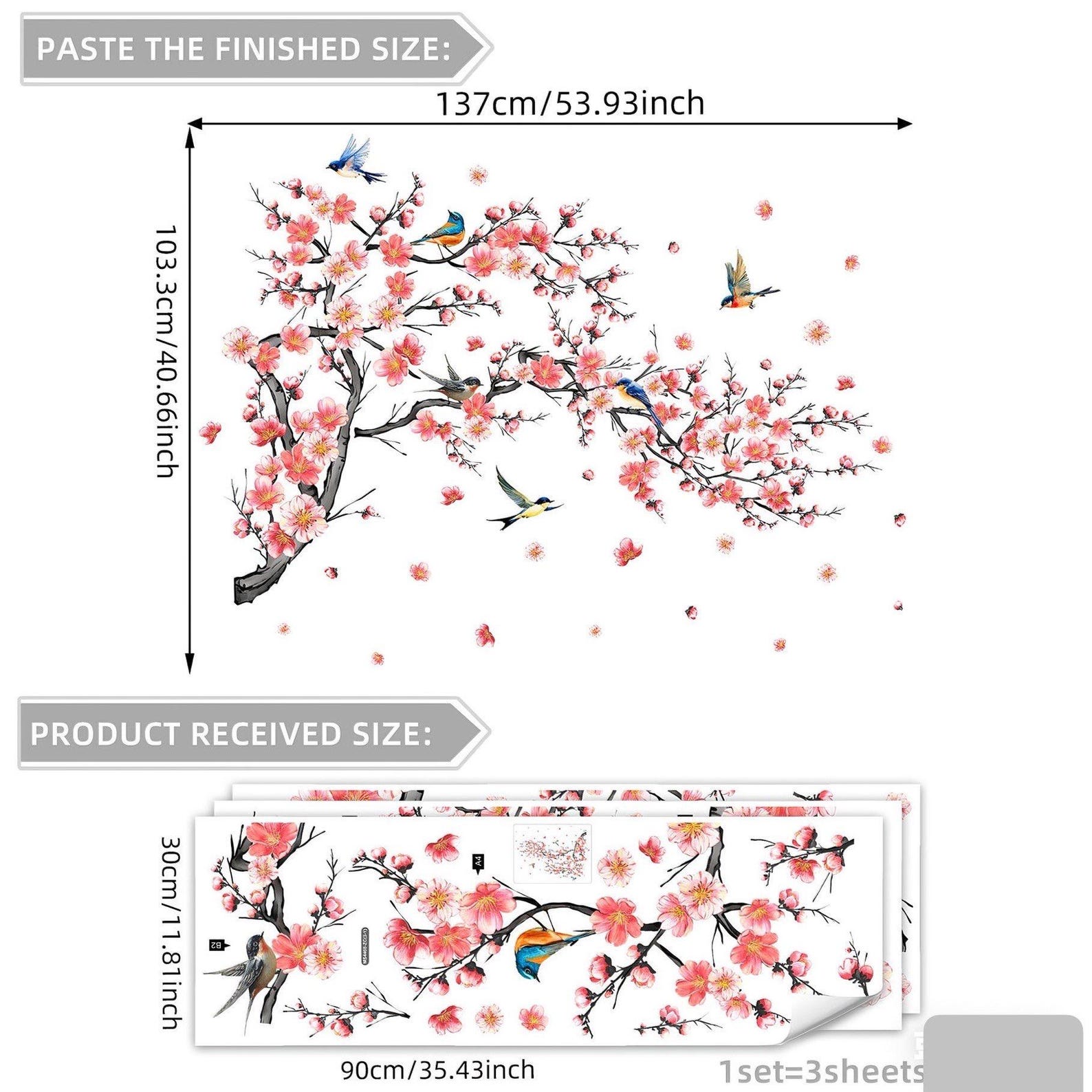 Large Flower Tree Stickers, Flower ，bird Stickers, Tree Wall Stickers ...