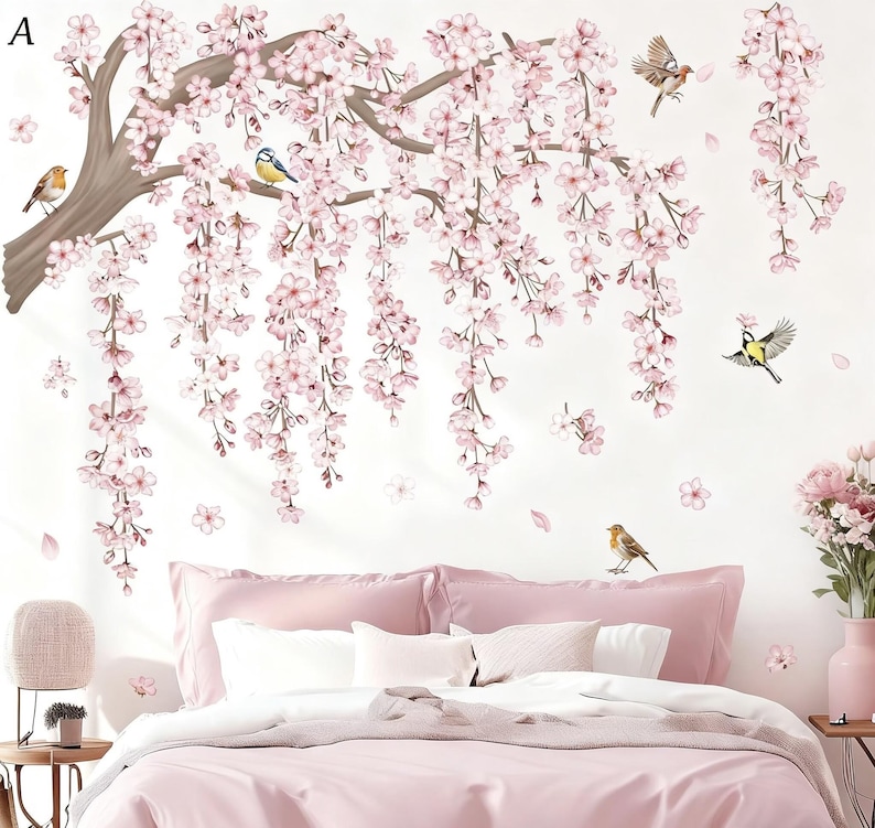 Large Pink Flower Tree Branch Wall Decals Cherry Blossom Tree Tree Wall ...