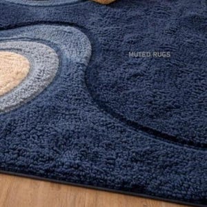 Abstract Blue & Beige Wave Tufted Rug | Modern Living Room Carpet ...