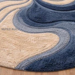 Abstract Blue & Beige Wave Tufted Rug | Modern Living Room Carpet ...