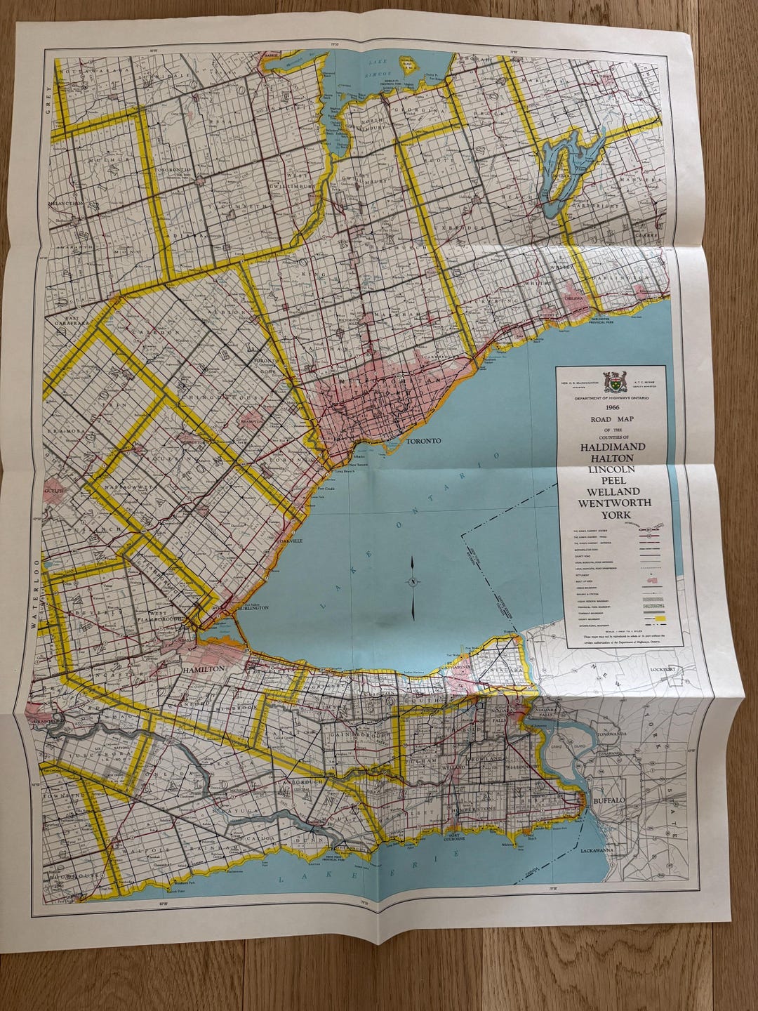 Vintage Road Map of York, Halton Etc - Featuring Lake Ontario, Toronto ...