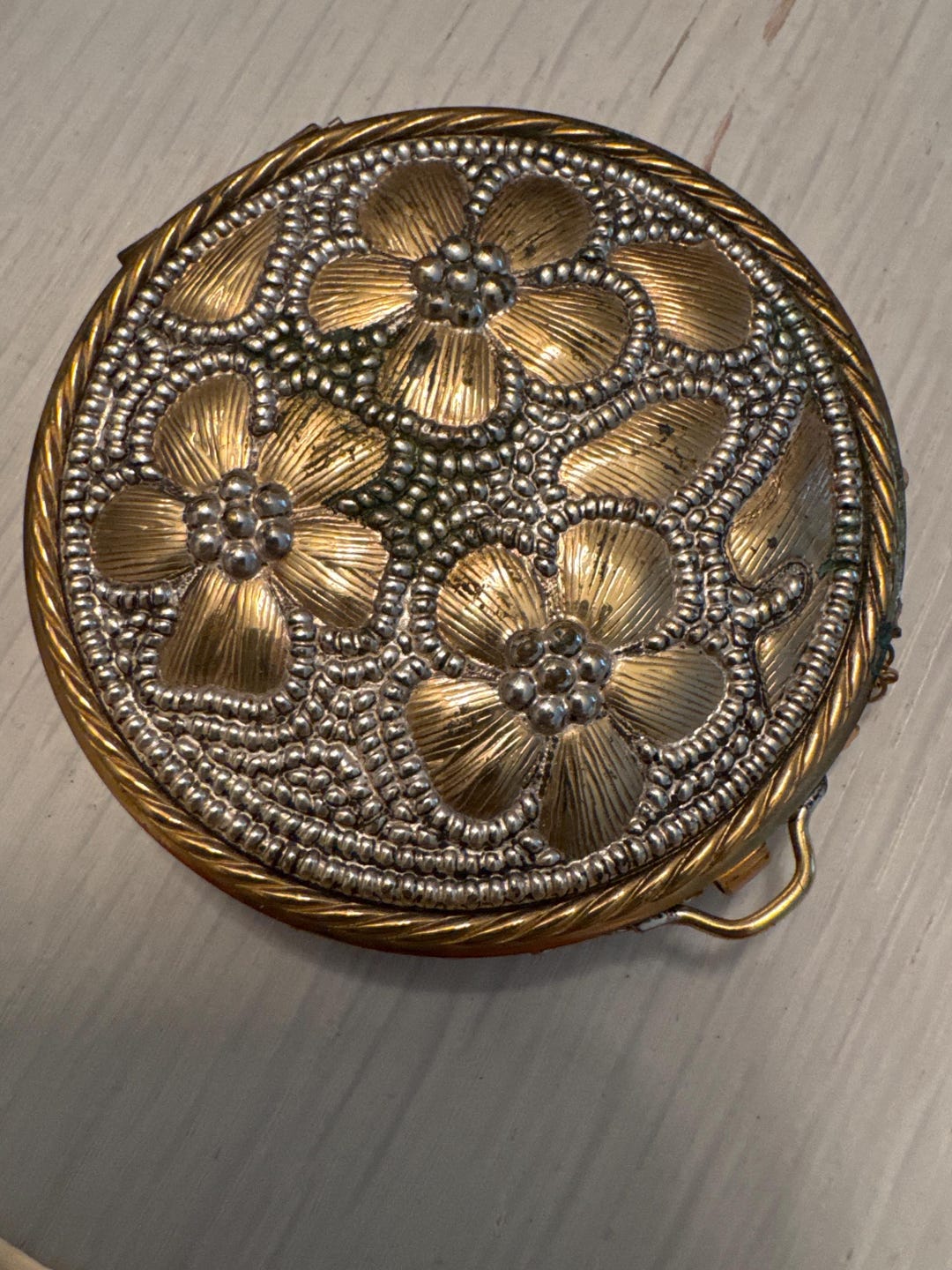 Antique Evans Gold and Silver Floral Powder Compact With Original ...