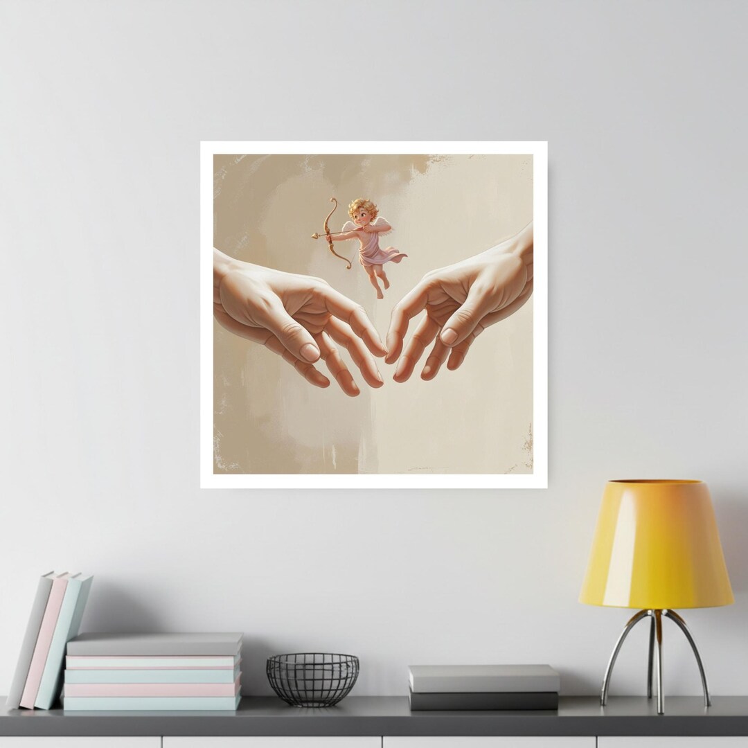 Romantic Hands and Cupid Art Print • Beige Minimalist Decor (digital ...