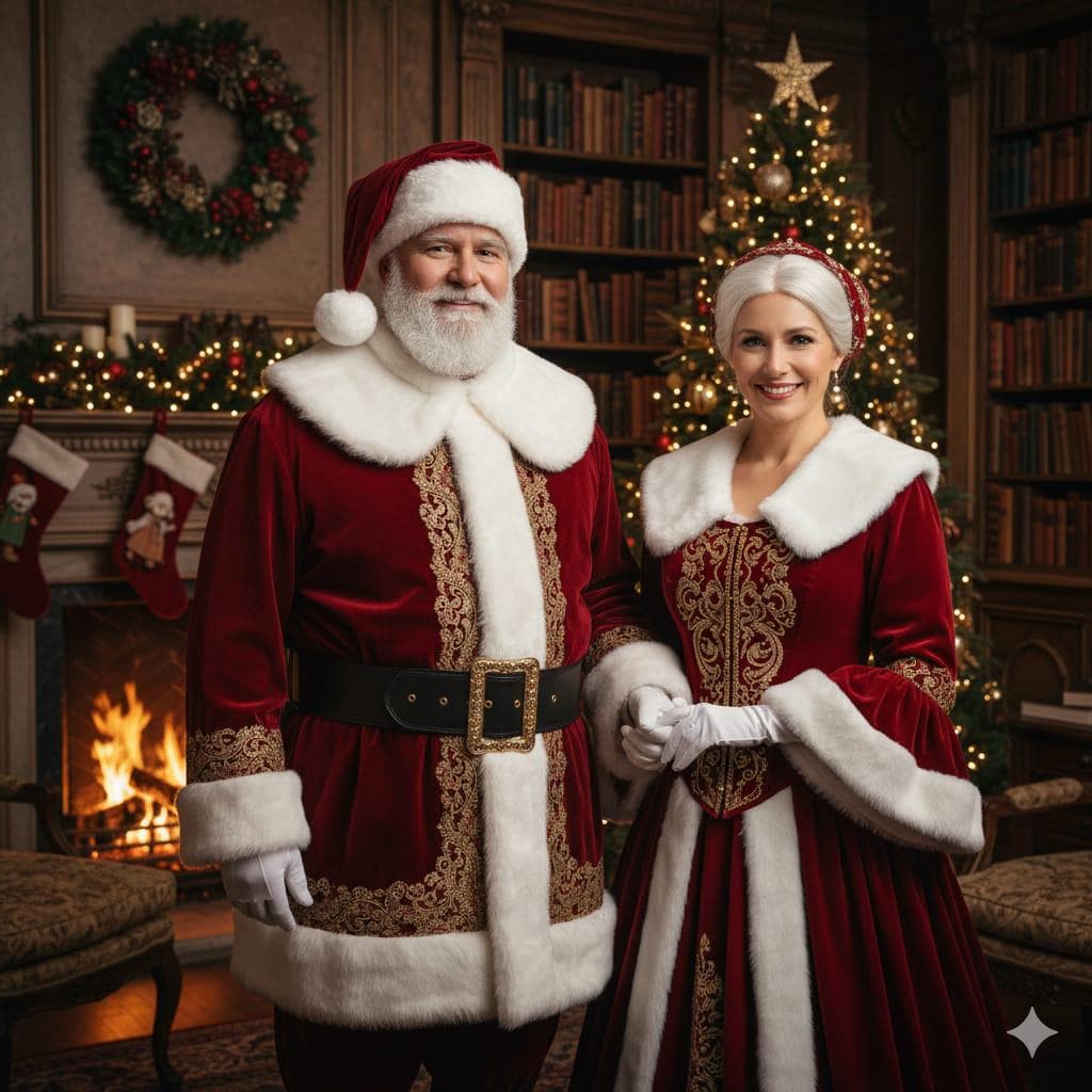 Mr Mrs Luxury Santa Suit Red Wool Christmas Costume Set With Gold ...