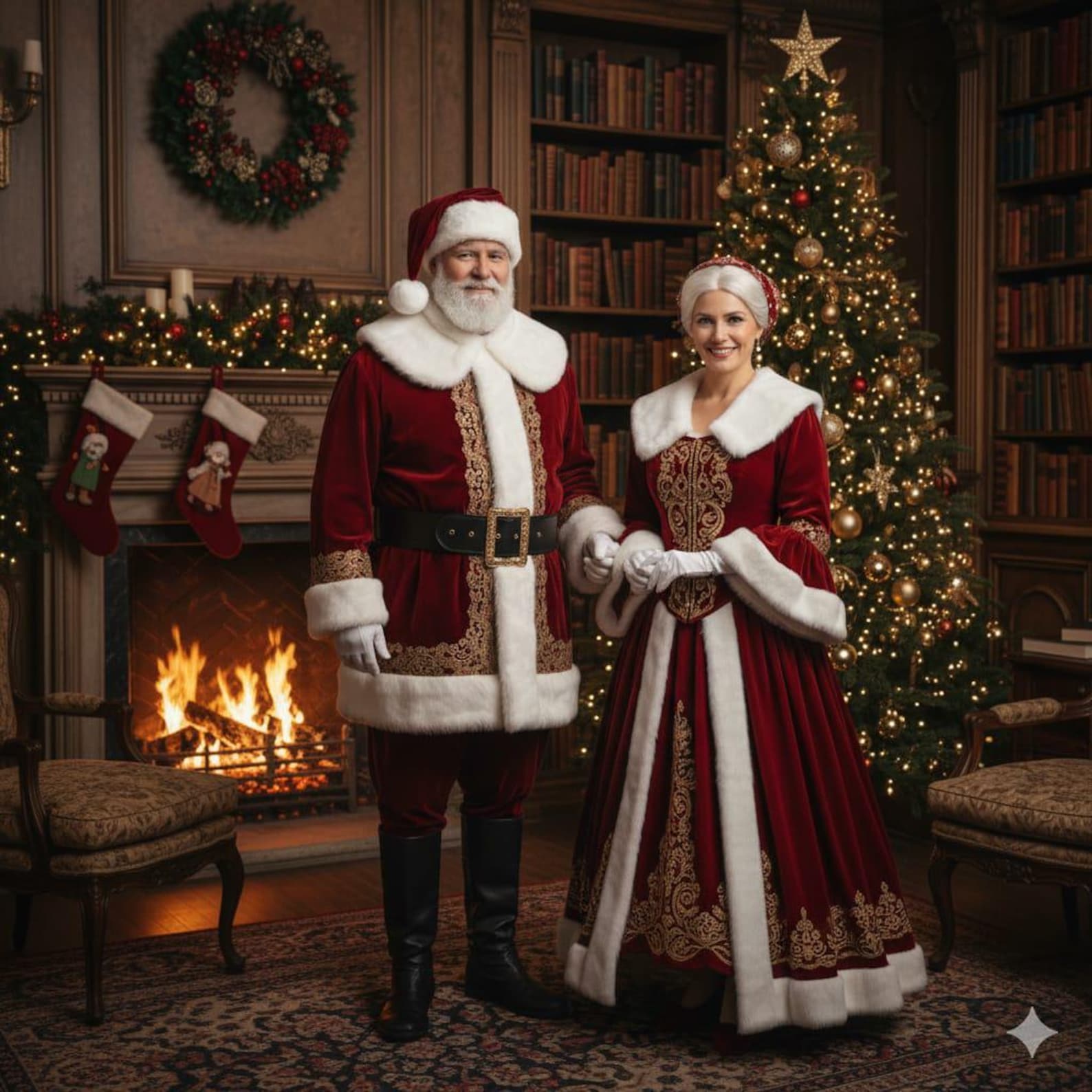 Mr Mrs Luxury Santa Suit Red Wool Christmas Costume Set With Gold ...