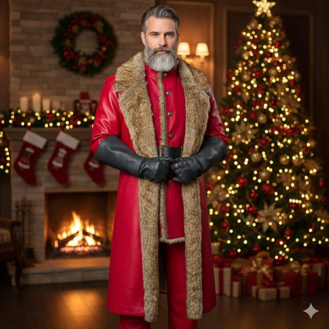 Christmas Chronicles Santa Claus Costume Deluxe Red Leather Santa Suit ...