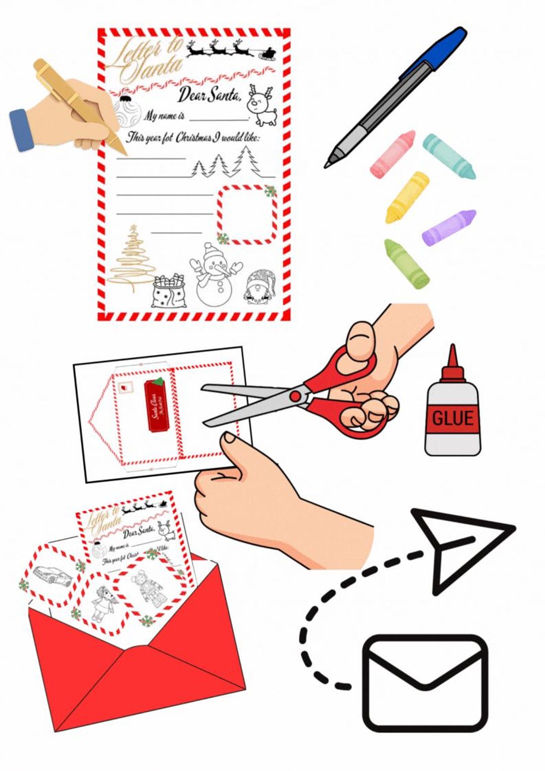 Christmas Letter to Santa Set: Coloring Activity, Printable Envelope ...