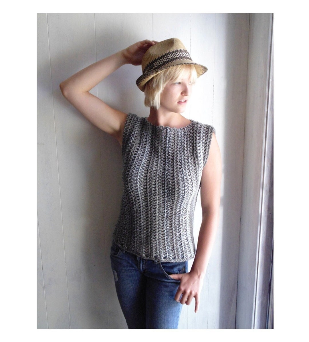 Crochet PATTERN - Herringbone Striped Boat Neck Top (sizes X-small to ...