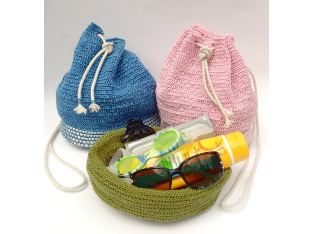 Drawstring Cotton Rope Bag - CROCHET PATTERNS ONLY - Basket or Gift Bag ...