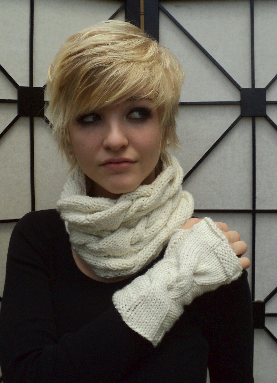 Knit PATTERN - Triple Cable Cowl and Fingerless Gloves - Etsy