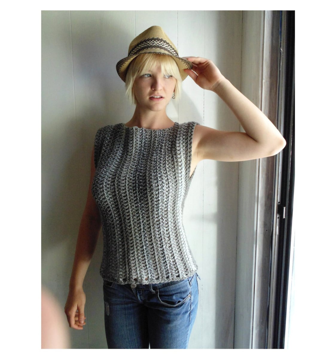 Crochet PATTERN - Herringbone Striped Boat Neck Top (sizes X-small to ...