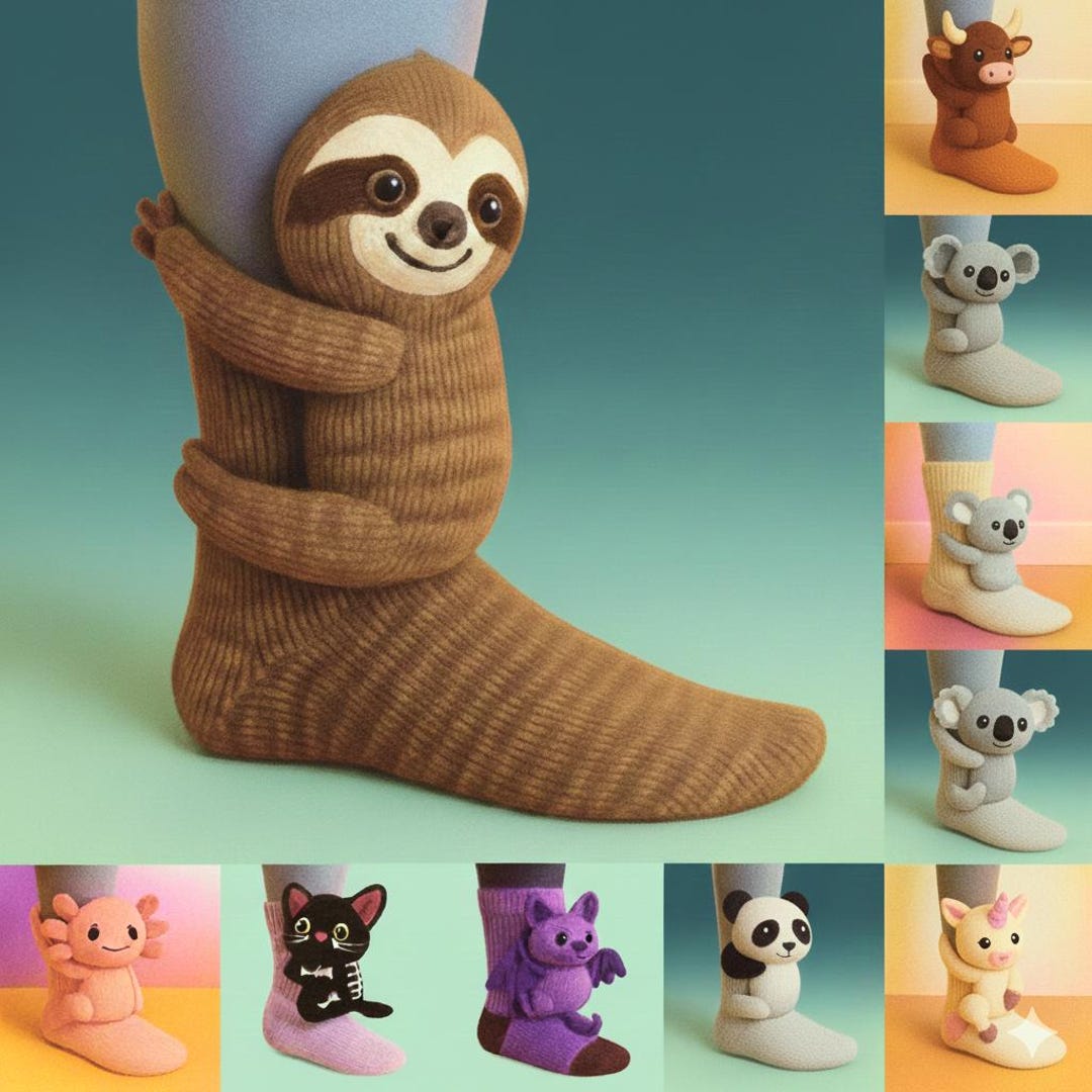 Adorable Crochet Animal Socks Cute 3D Animal Hugging Sock, Warm Winter ...