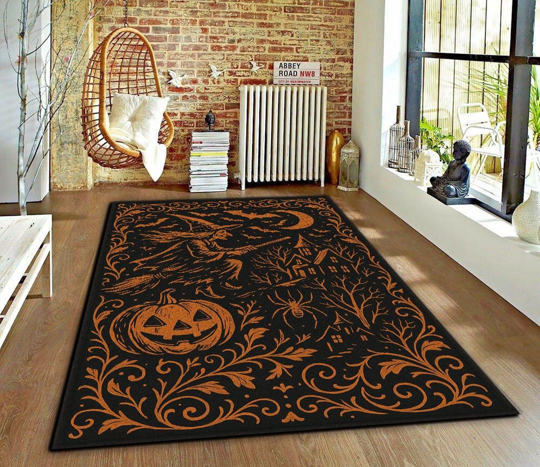 Vintage Halloween Rug: Witch, Pumpkin, Haunted House Gothic Design - Etsy