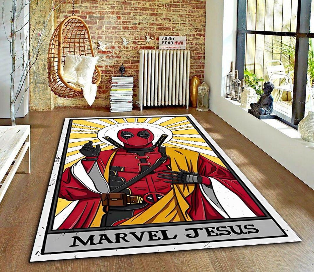 Deadpool Art Rug: Comic-style Red and Gold Design - Etsy