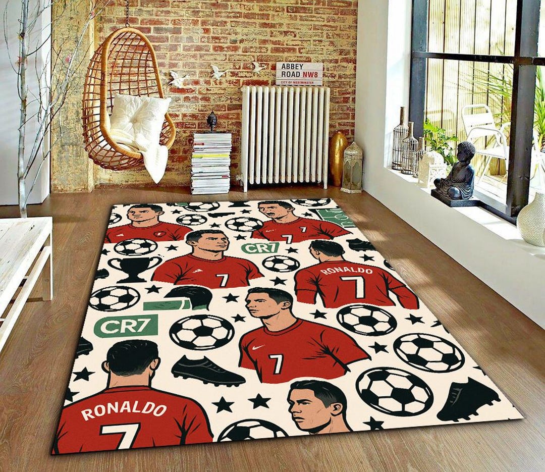 CR7 Dynamic Football-themed Rug Pattern Featuring Bold Player ...