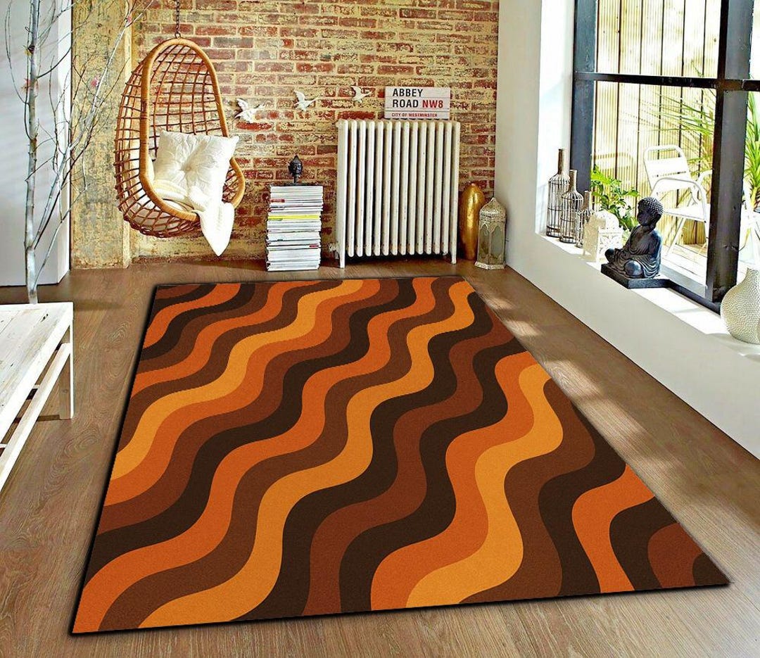 Retro 70s Wavy Striped Rug – Earthy Vintage Design - Etsy