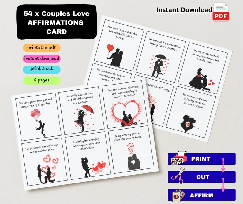54 Couple Love Affirmations Card - Instant PDF Download! - Etsy