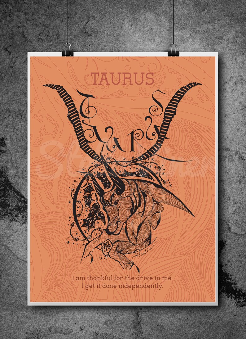 Zodiac Art TAURUS - Print From Original Design and Ink Drawing, Wall ...