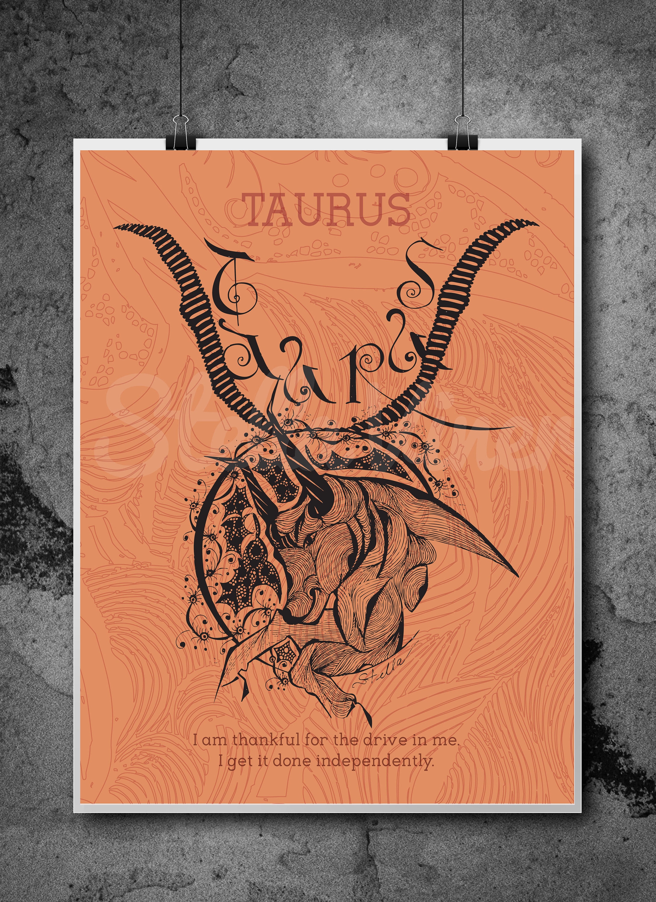 Zodiac Art TAURUS - Print From Original Design and Ink Drawing, Wall ...