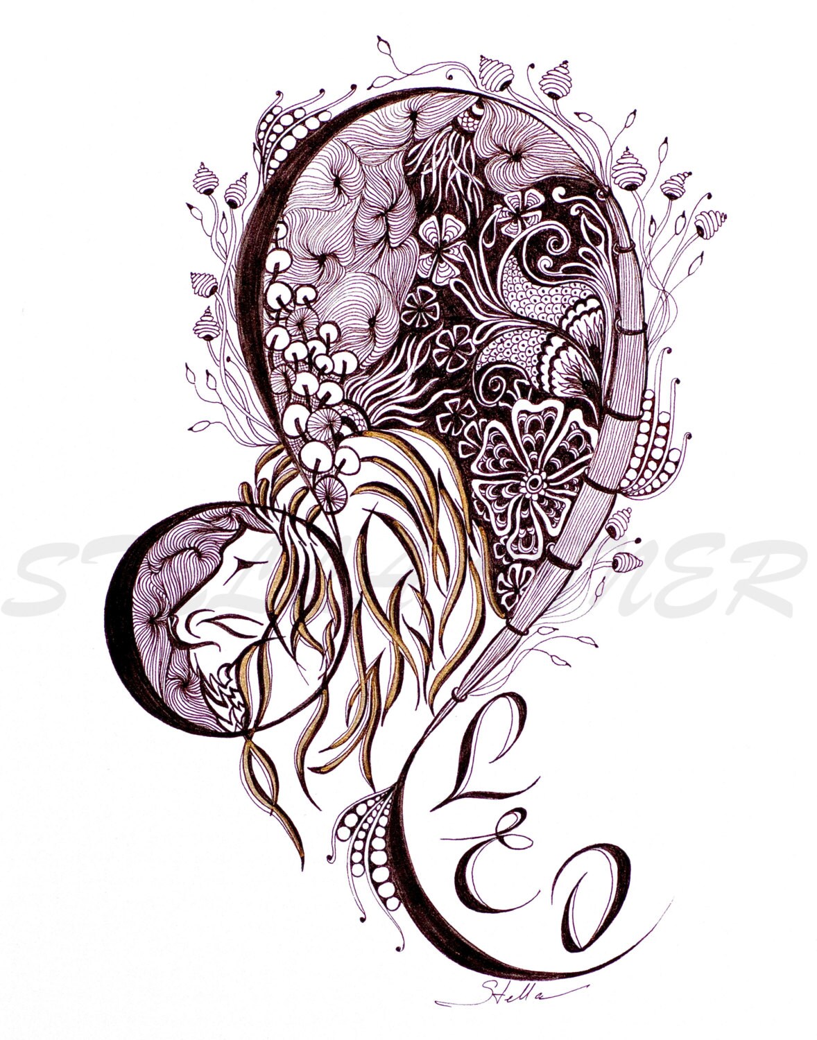 Zodiac Art LEO - Print From Original Design and Drawing, Wall Decor ...