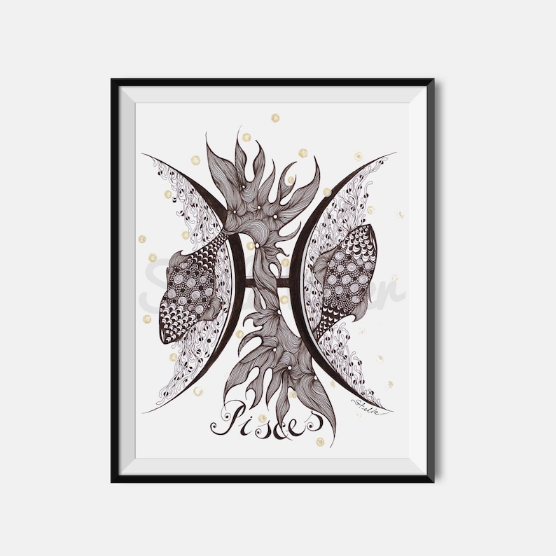 Zodiac Sign PISCES - Print From Original Design and Drawing, Wall Decor ...