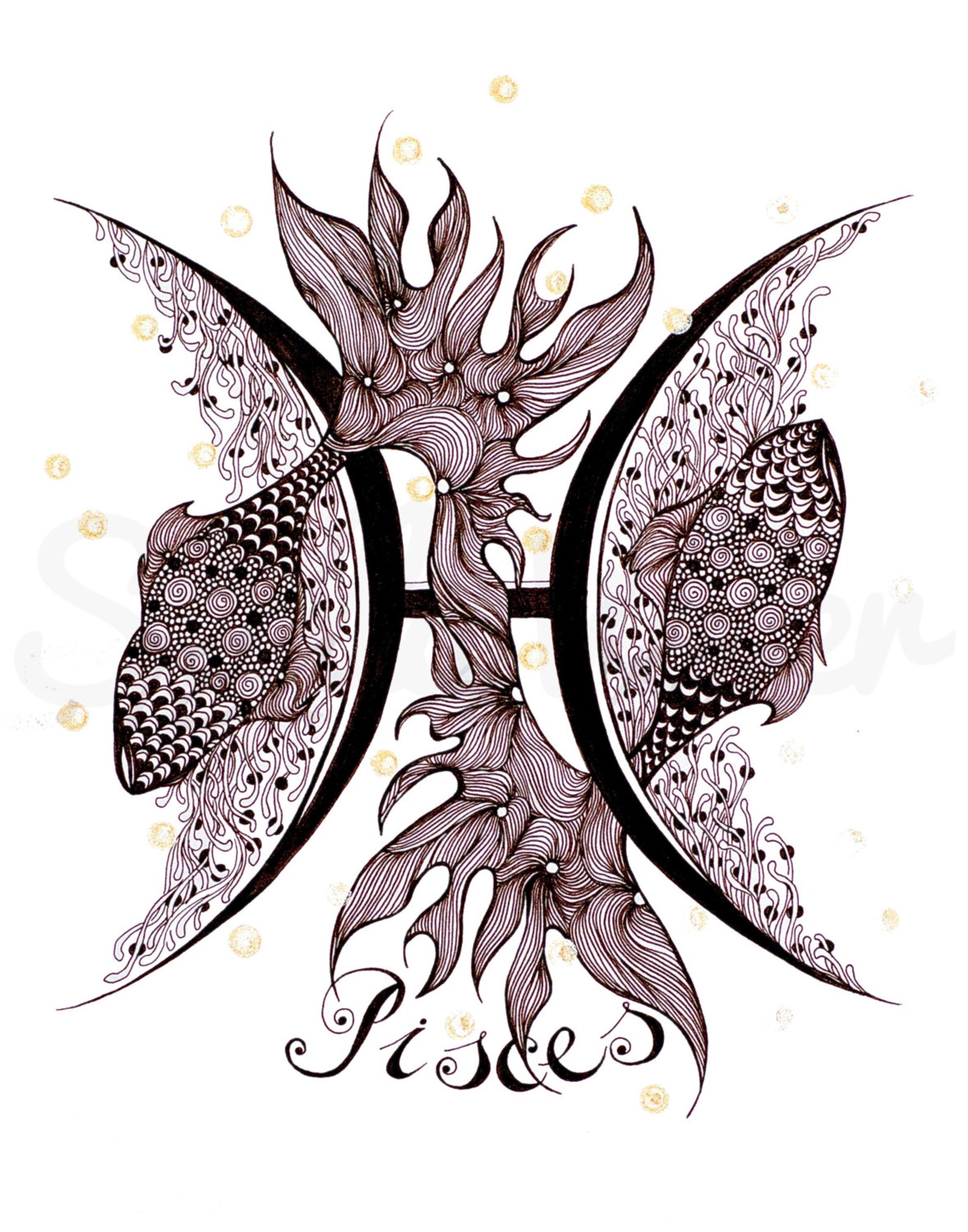 Zodiac Sign PISCES - Print From Original Design and Drawing, Wall Decor ...