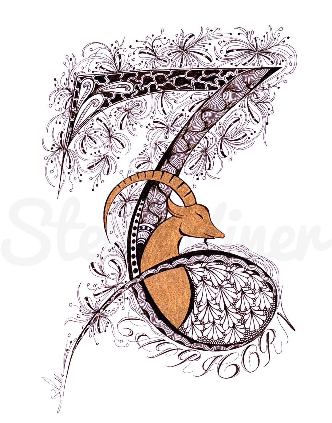 ZODIAC ART CAPRICORN - Modern Zodiac Design Art From Original Ink ...