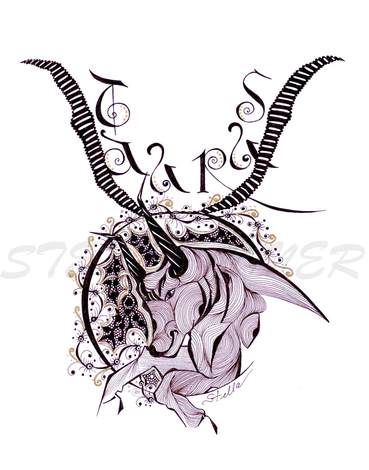 Zodiac Sign TAURUS - Print From Original Design and Drawing, Wall Decor ...