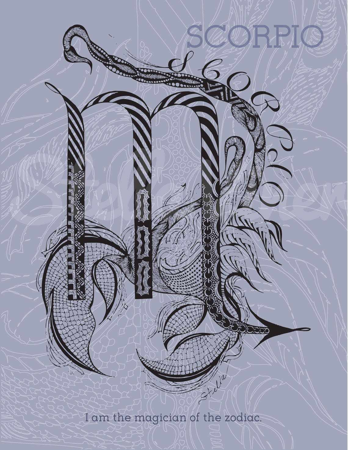 Zodiac Art SCORPIO - Print From Original Design and Ink Drawing, Wall ...