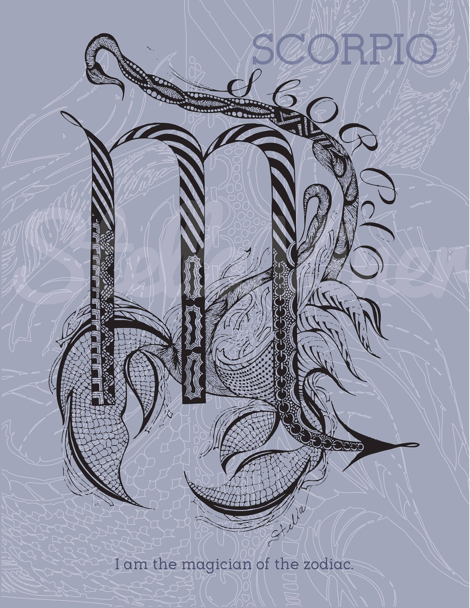 Zodiac Art SCORPIO - Print From Original Design and Ink Drawing, Wall ...