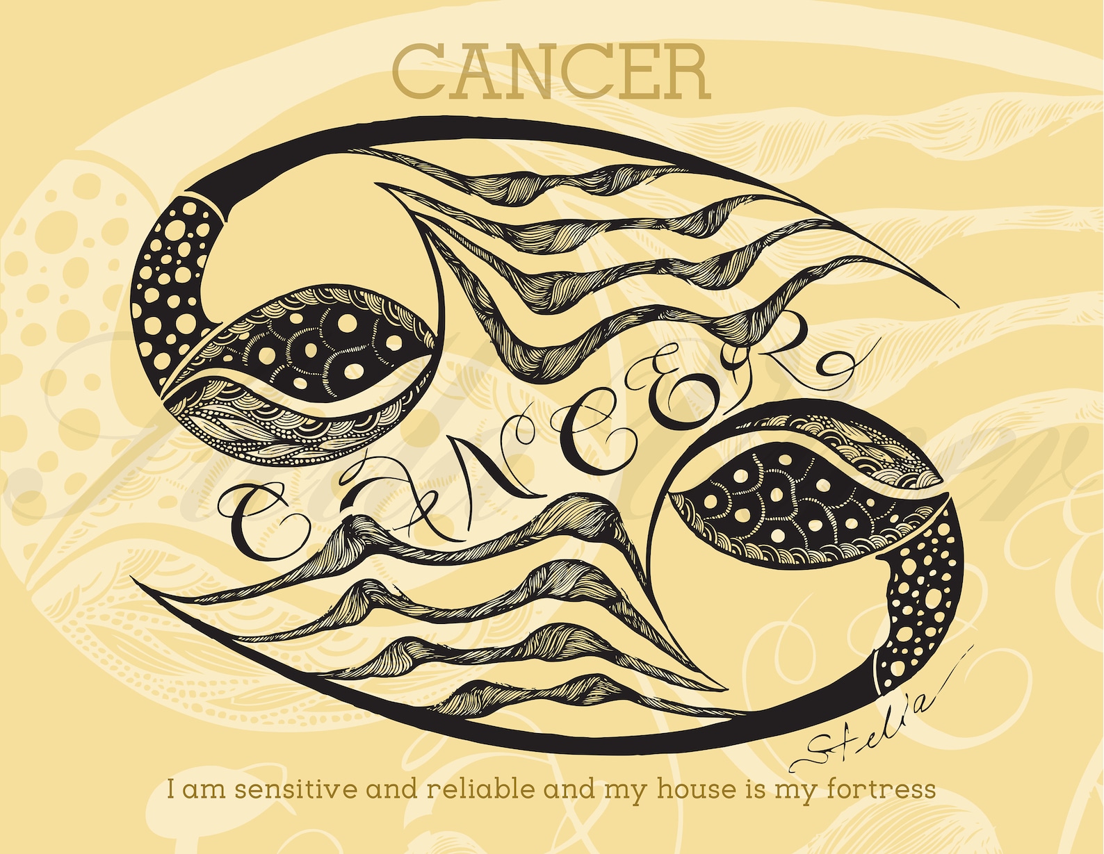 Zodiac Art CANCER - Print From Original Design and Drawing, Wall Decor ...