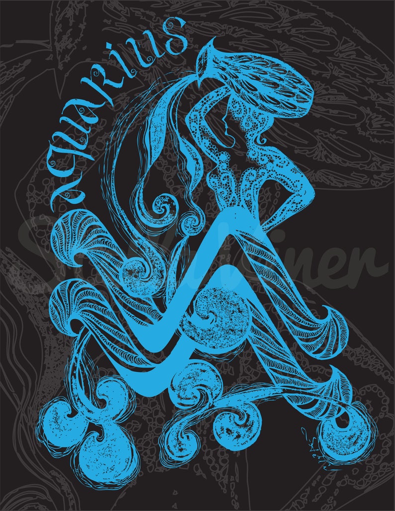 Zodiac Art AQUARIUS Print From Original Design and Drawing - Etsy