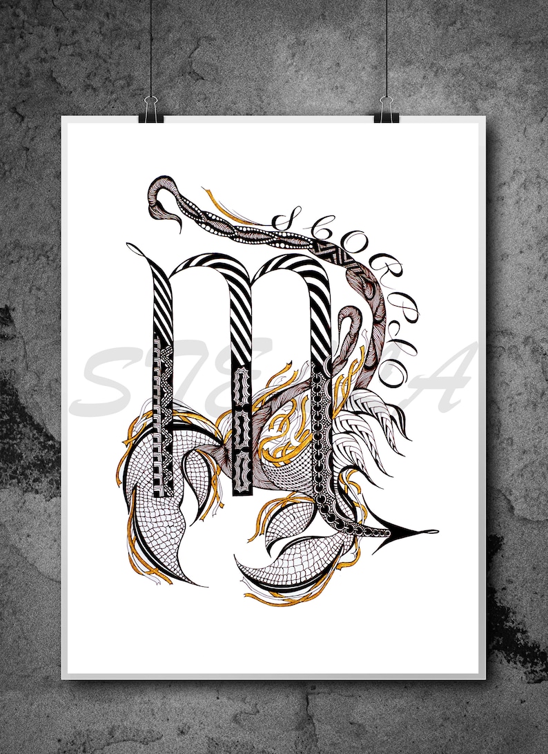 Zodiac Art SCORPIO - Print From Original Design and Drawing, Wall Decor ...