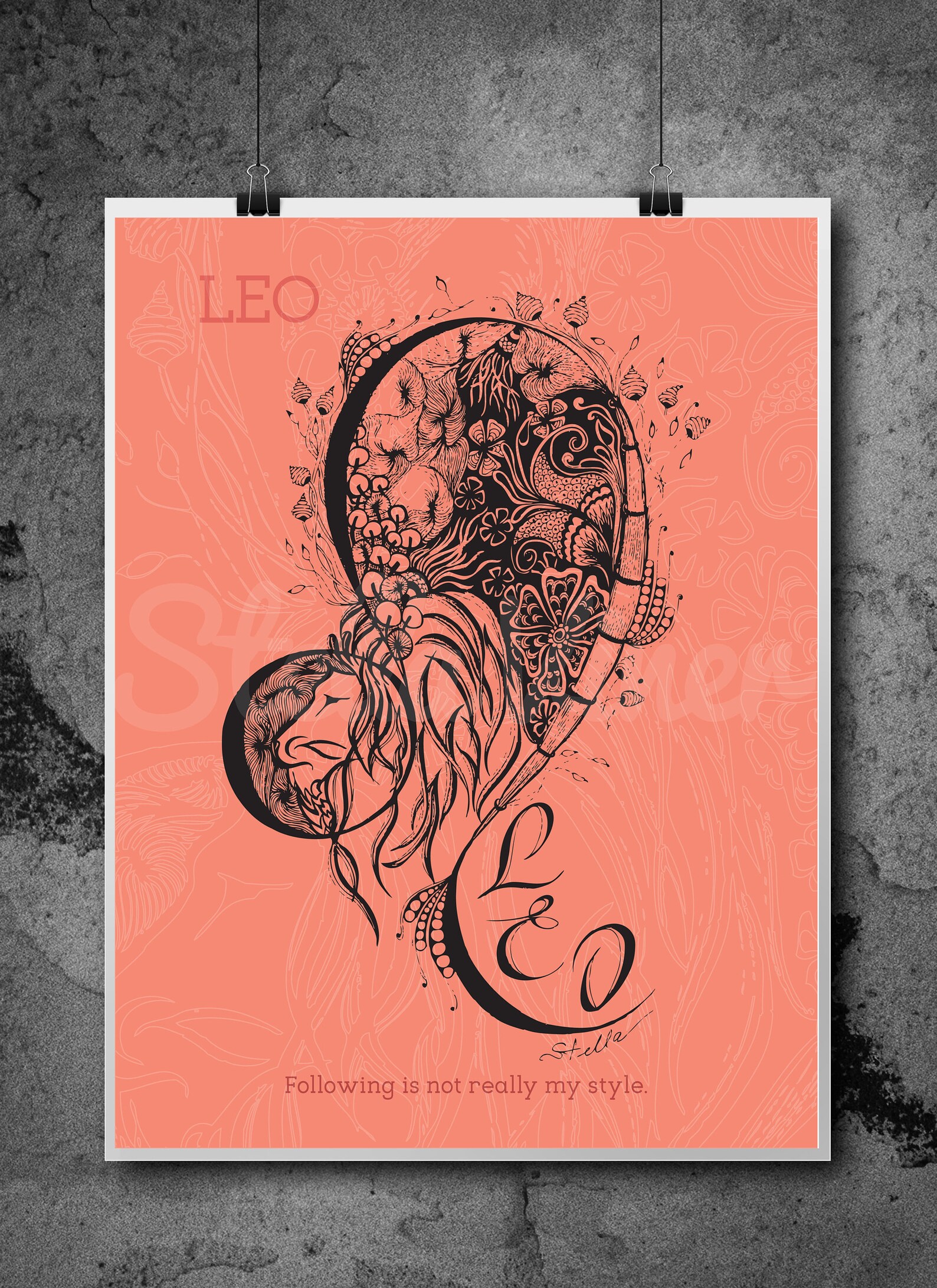 Zodiac Art LEO - Print From Original Design and Drawing, Wall Decor ...