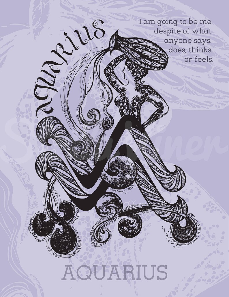 Zodiac Art AQUARIUS Print From Original Design and Drawing - Etsy