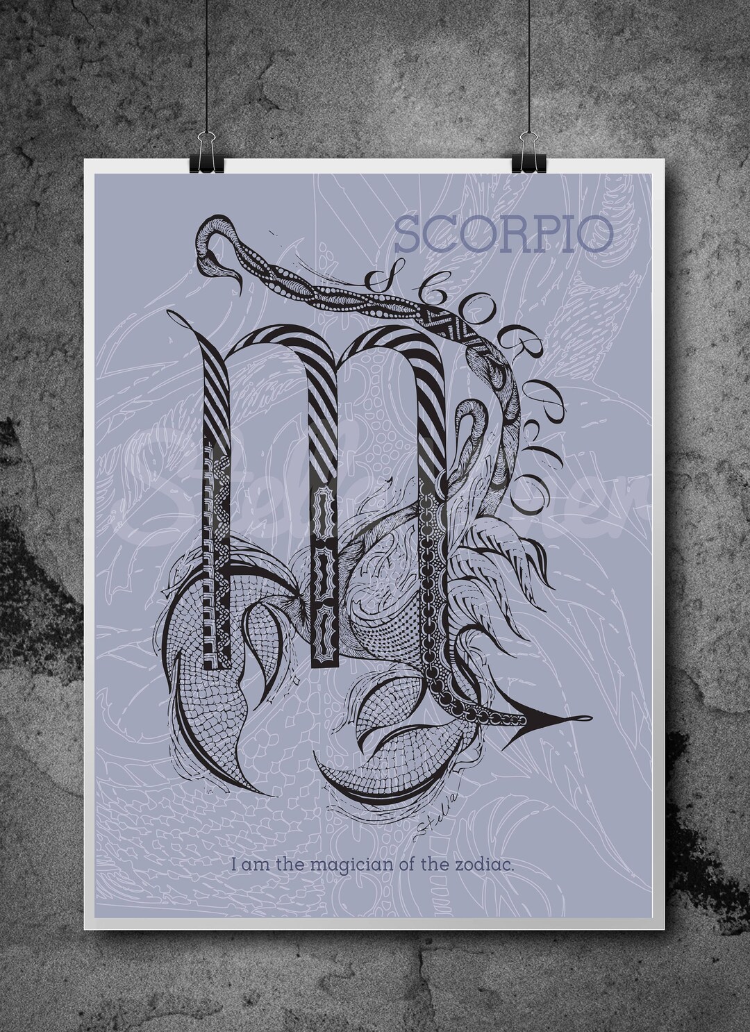 Zodiac Art SCORPIO - Print From Original Design and Ink Drawing, Wall ...