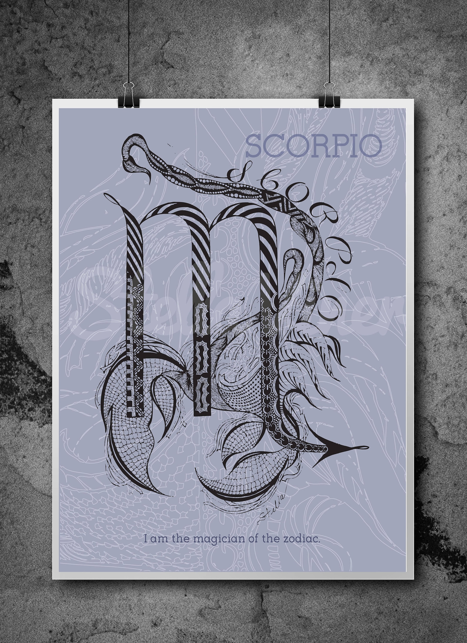 Zodiac Art SCORPIO - Print From Original Design and Ink Drawing, Wall ...