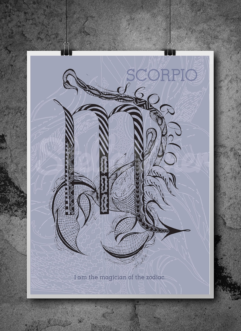 Zodiac Art SCORPIO - Print From Original Design and Ink Drawing, Wall ...