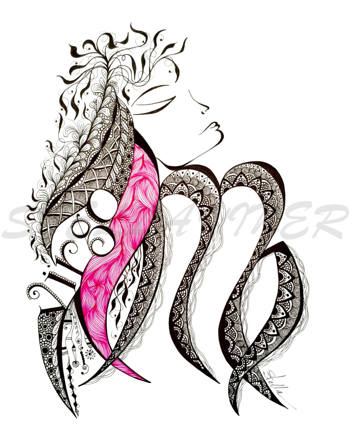 Zodiac Art VIRGO - Print From Original Design and Drawing, Wall Decor ...