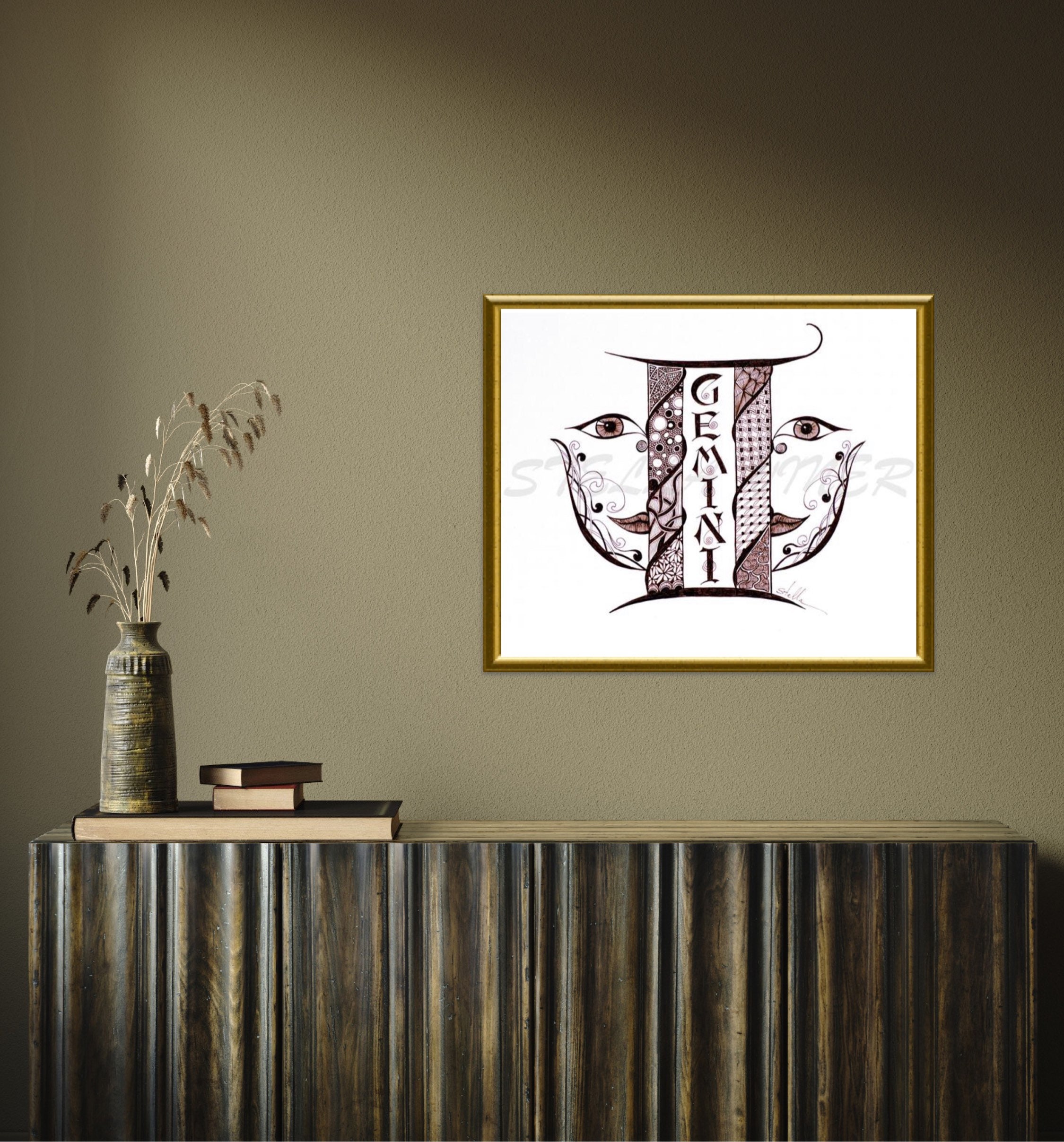 Zodiac Sign GEMINI - Print From Original Design and Drawing, Wall Decor ...