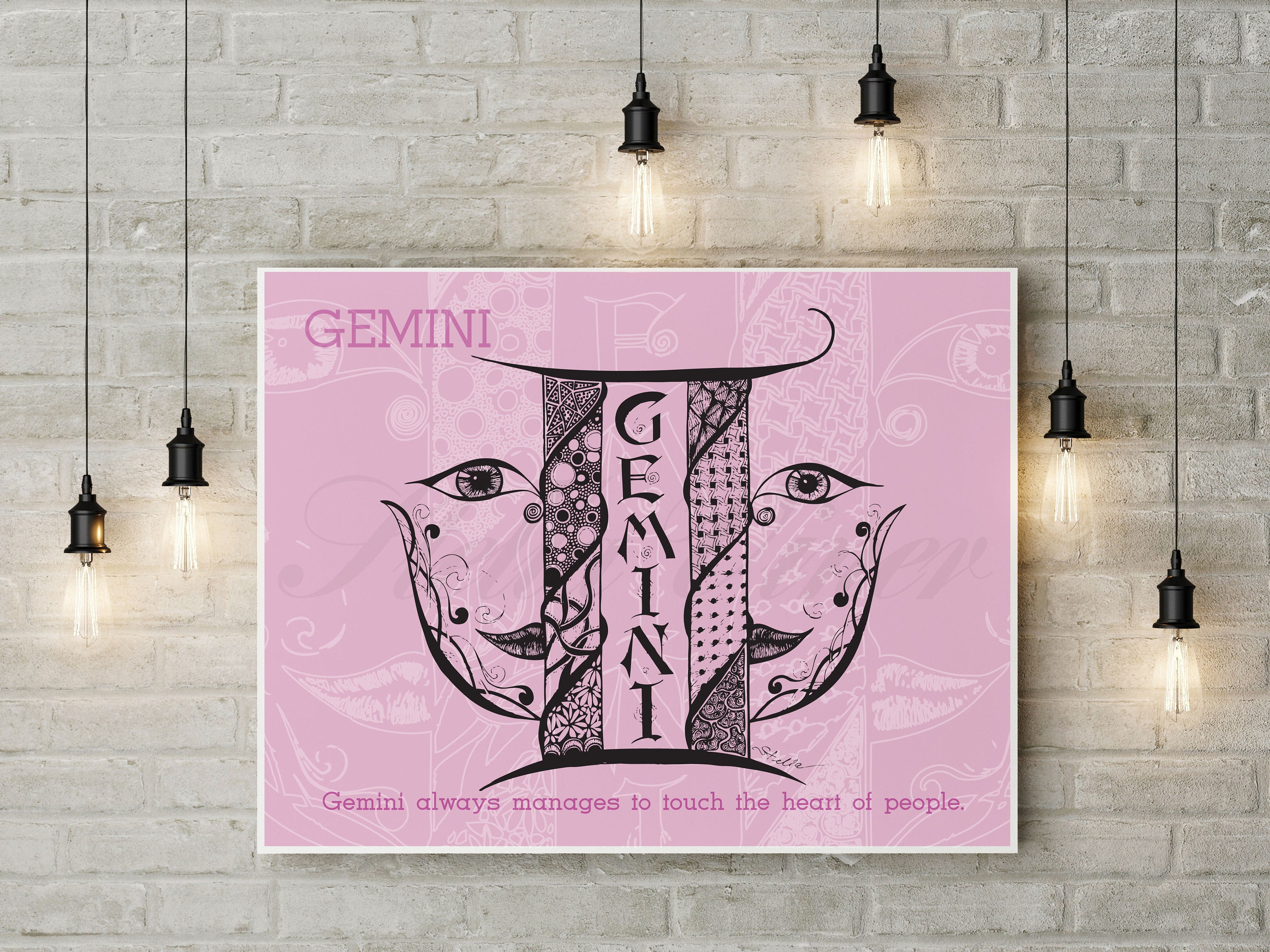 Zodiac Art GEMINI print from original design and drawing | Etsy
