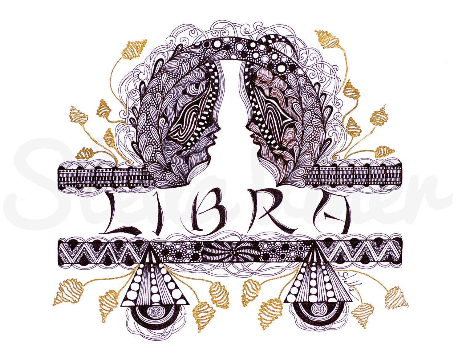 Zodiac Art LIBRA - Print From Original Design and Drawing, Yoga Wall ...