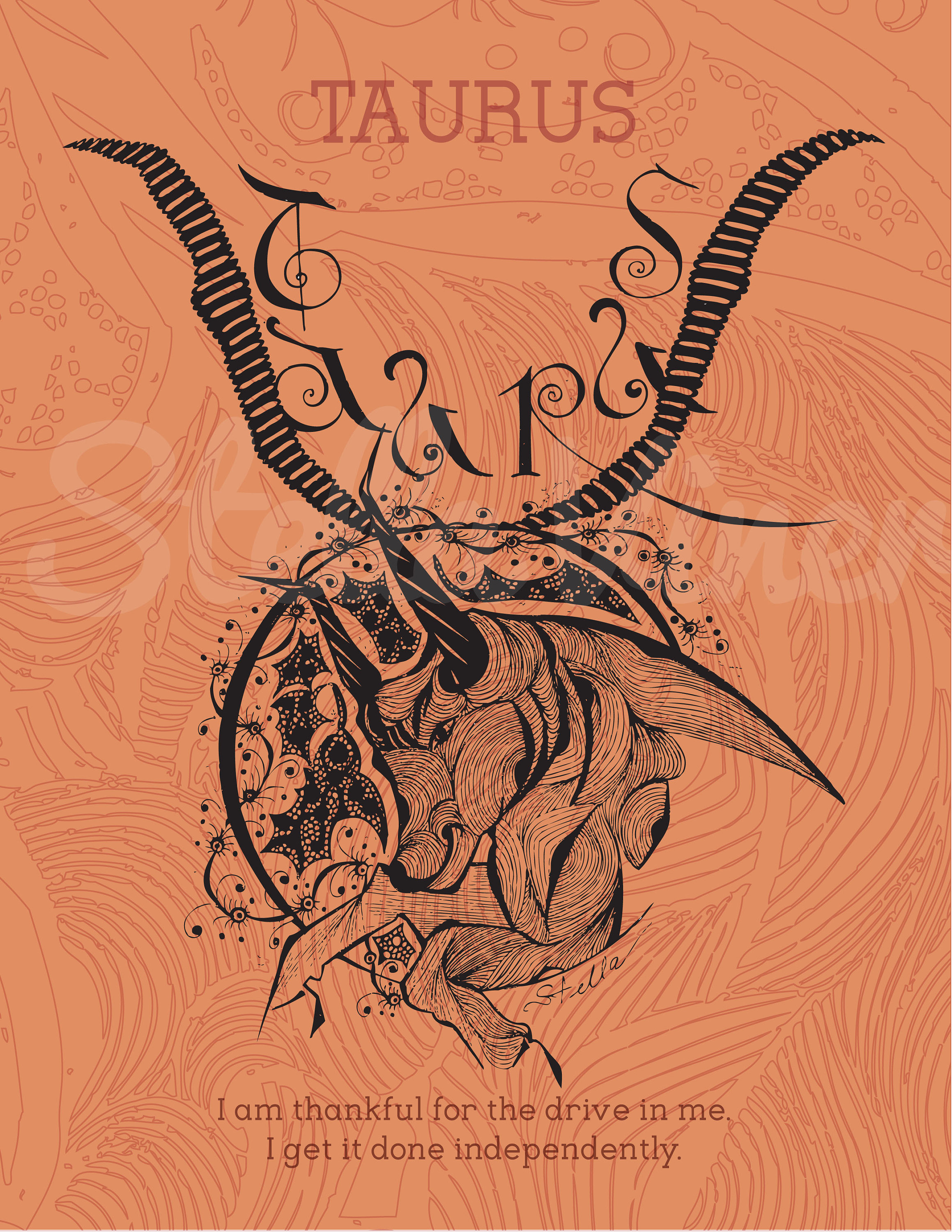 Zodiac Art TAURUS - Print From Original Design and Ink Drawing, Wall ...