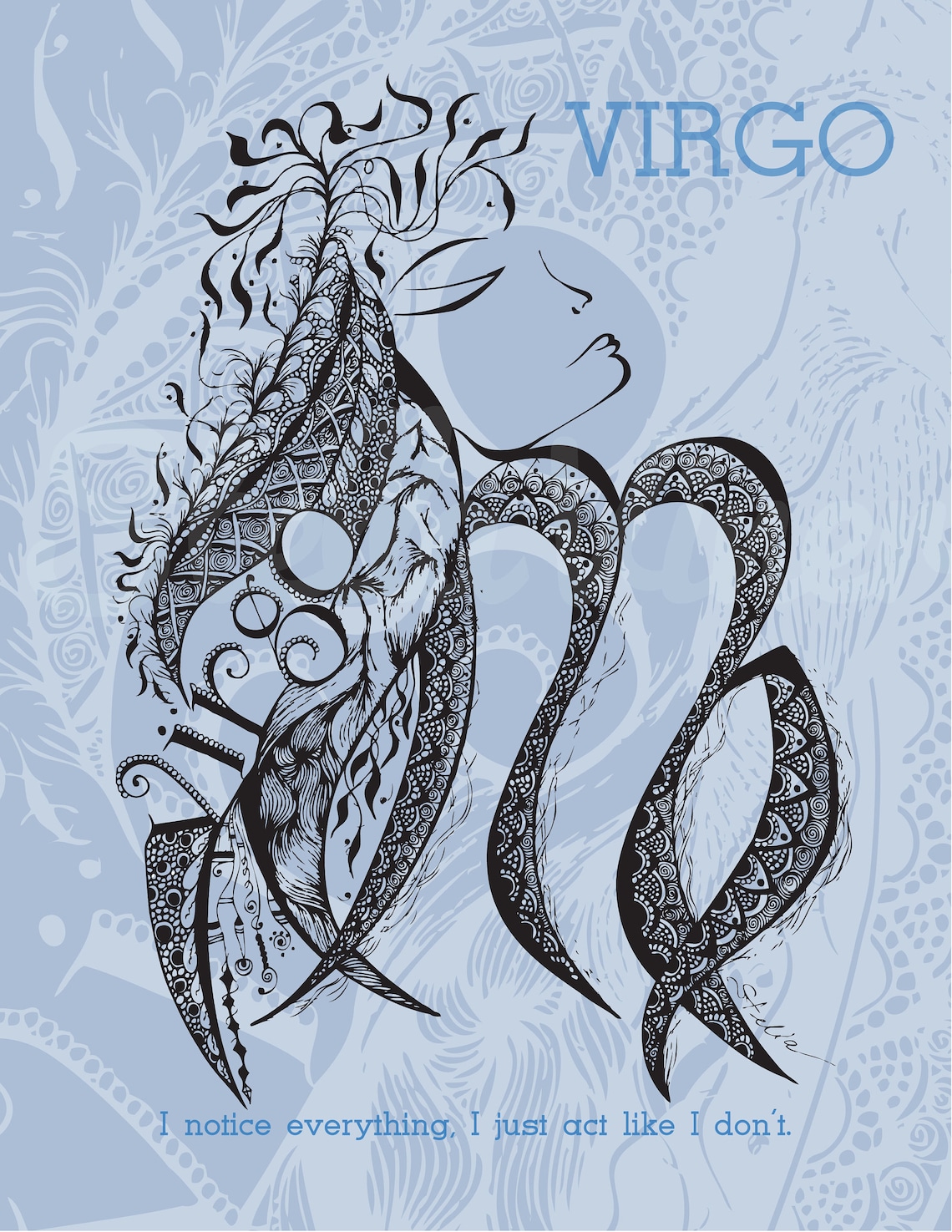 Zodiac Art VIRGO Print From Original Design and Drawing - Etsy